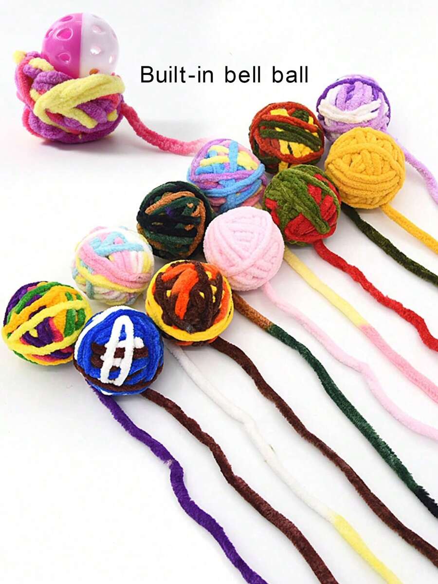 3 Packs Wool String Cat Toy Balls With Bells - Interactive, Safe Chew ...