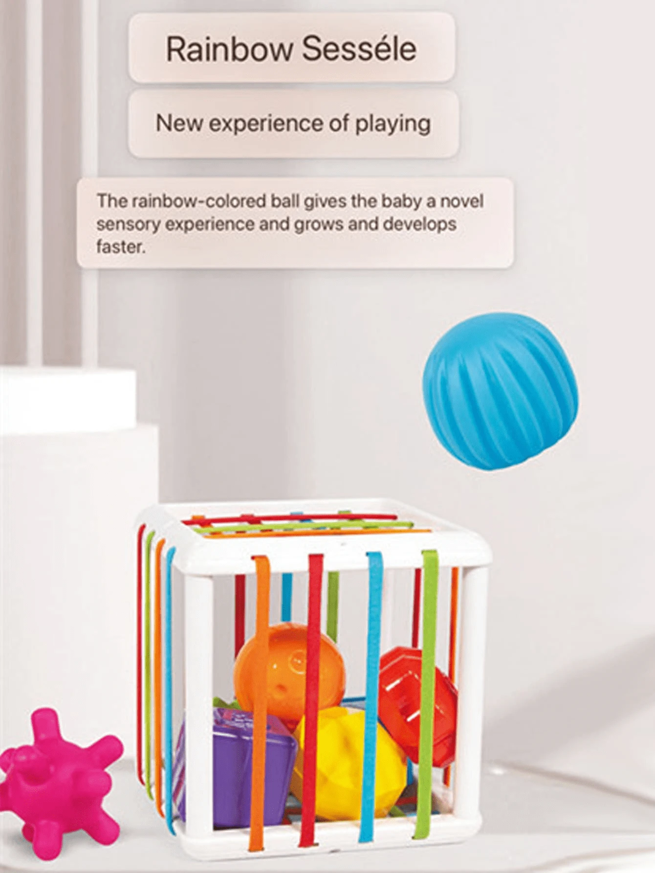 Baby Rainbow Rattle Squeeze Ball Sensory Cognition Fine Motor Skills ...
