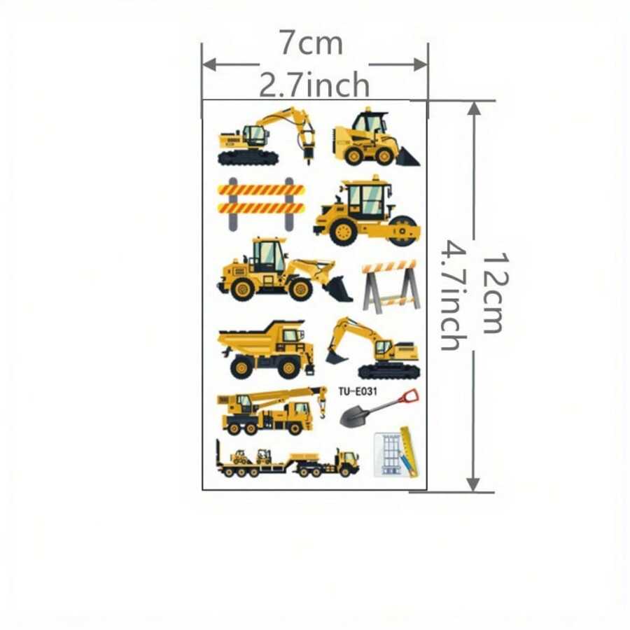 10 Sheets Excavator Construction Vehicle Tattoo Patch Tattoo Sticker ...