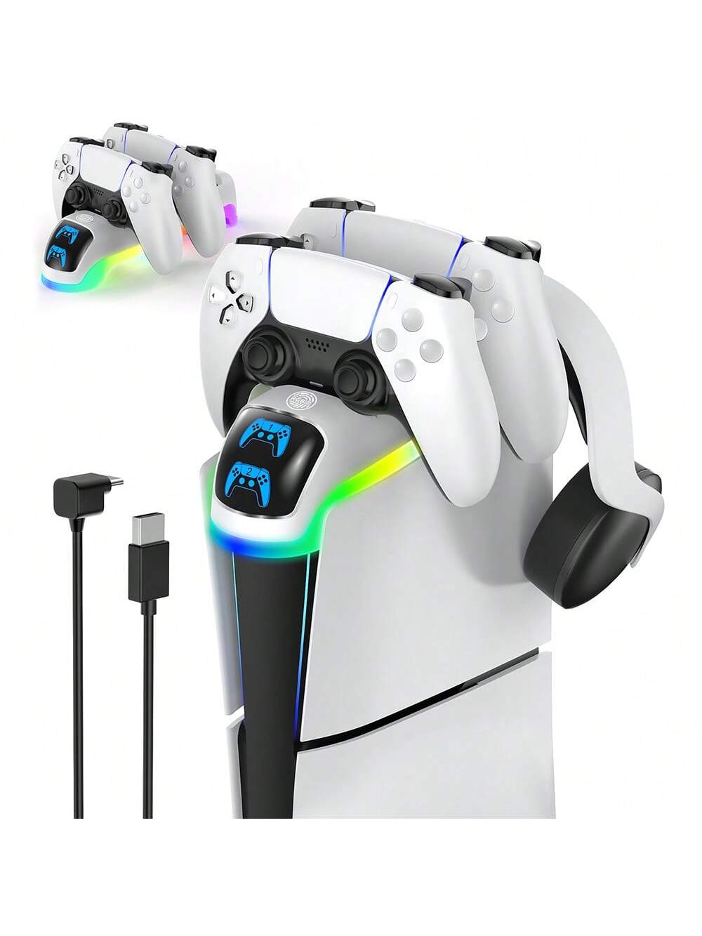 PS5 Controller Charger, Headset Holder, RGB Light Multifunctional ...