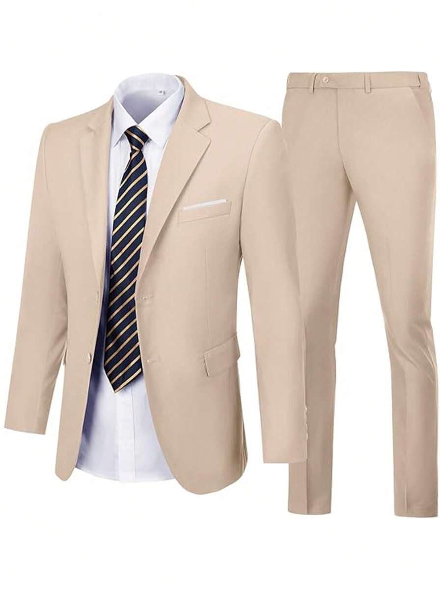Men's Suit 2 Piece Wedding Suits 2 Buttons Slim Fit Tuxedo Set For Men ...