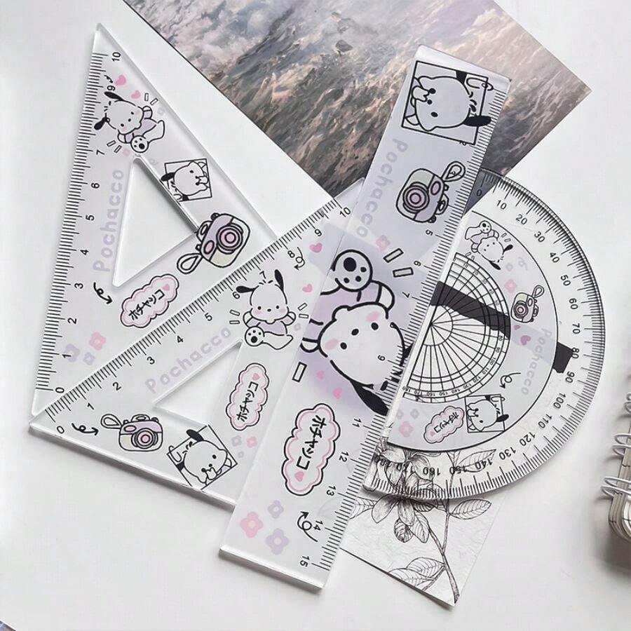 Two Packs Of Cartoon Acrylic Measuring Triangle Rulers, Circular Ruler ...