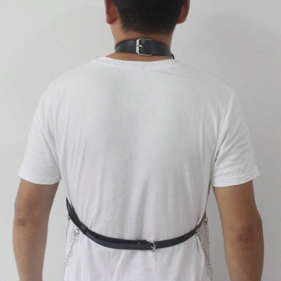 1pc Men's Sexy Metal Chain Body Harness Chest PU Leather Bondage Chest ...