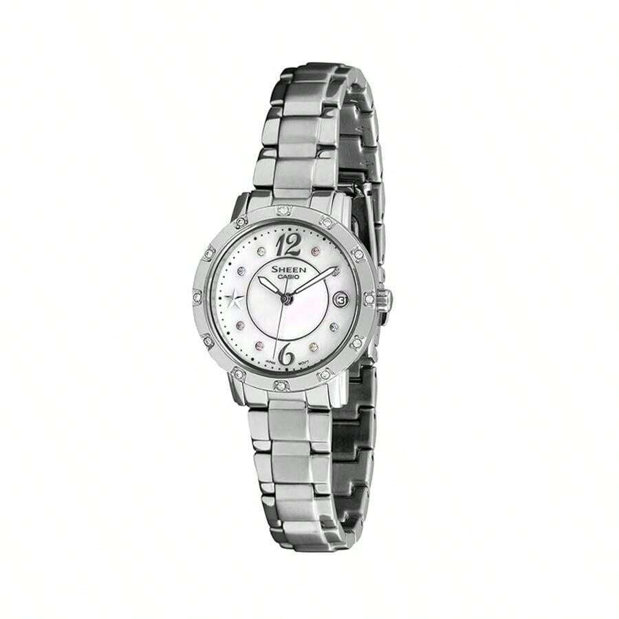 Casio Casio Sheen Analog White Pearl Dial Women's Stainless Steel ...