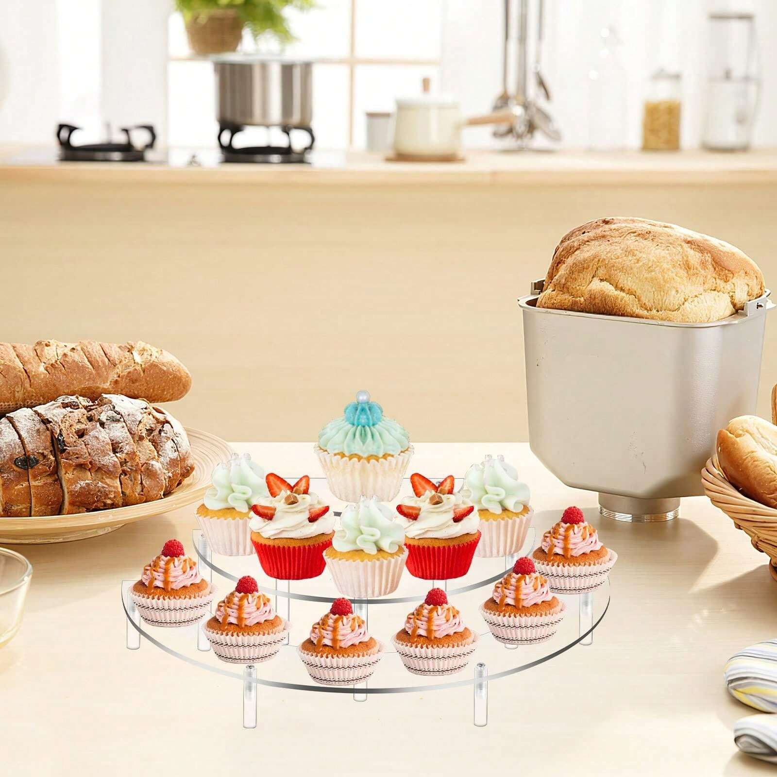 Acrylic Display Riser, 3-Layer Transparent Cupcake Rack Riser, Perfume ...