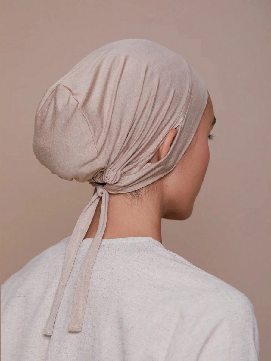1pc Hijab Caps, Solid Color Silk Modal Embedded Drawstring Adjustable ...