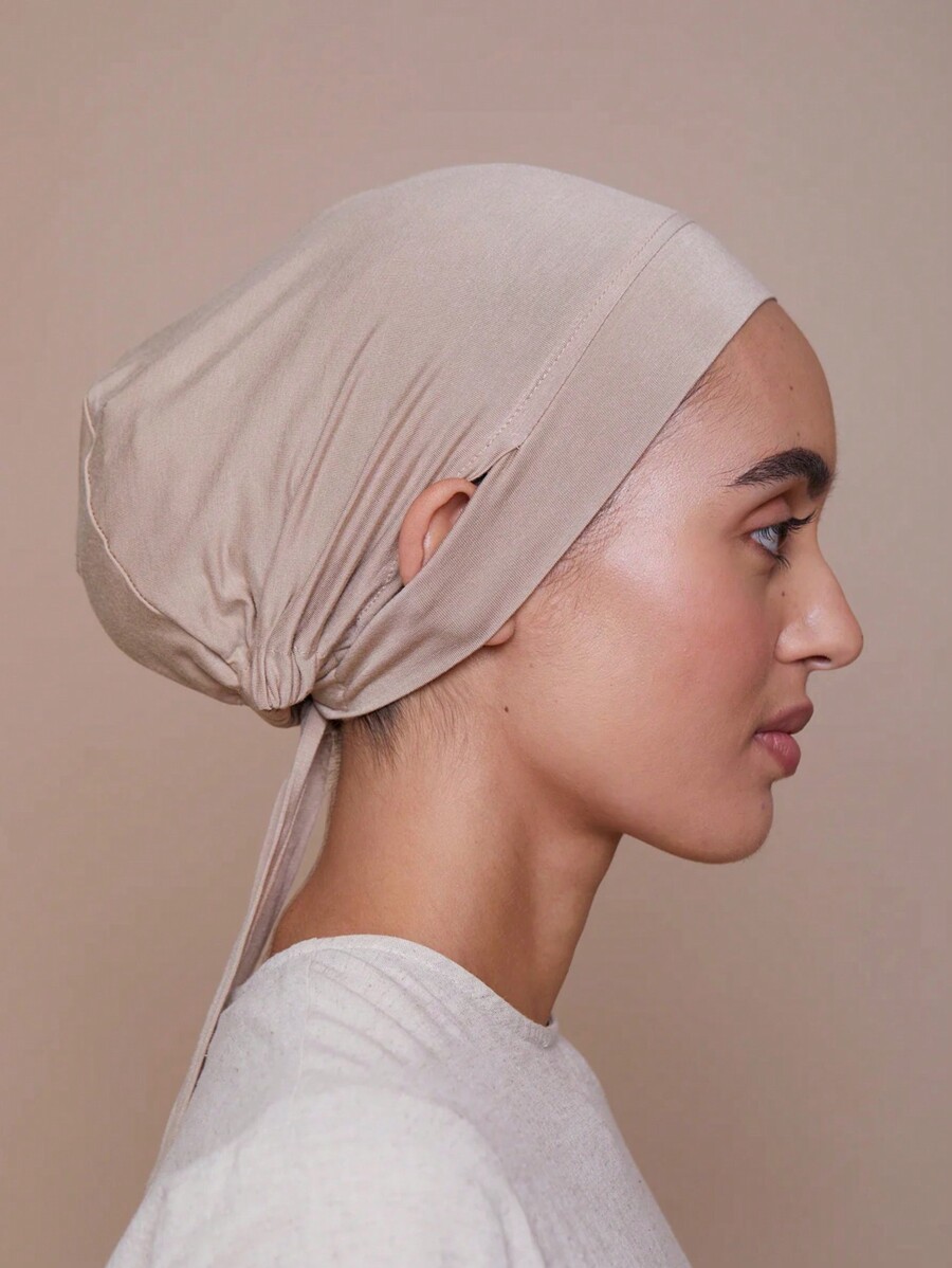 1pc Hijab Caps, Solid Color Silk Modal Embedded Drawstring Adjustable ...