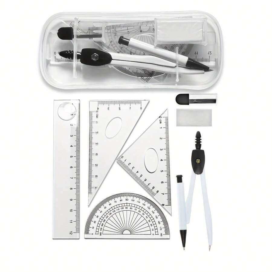 7pcs Geometry Set With Steel Compass, Protractor, Triangles, Ruler ...