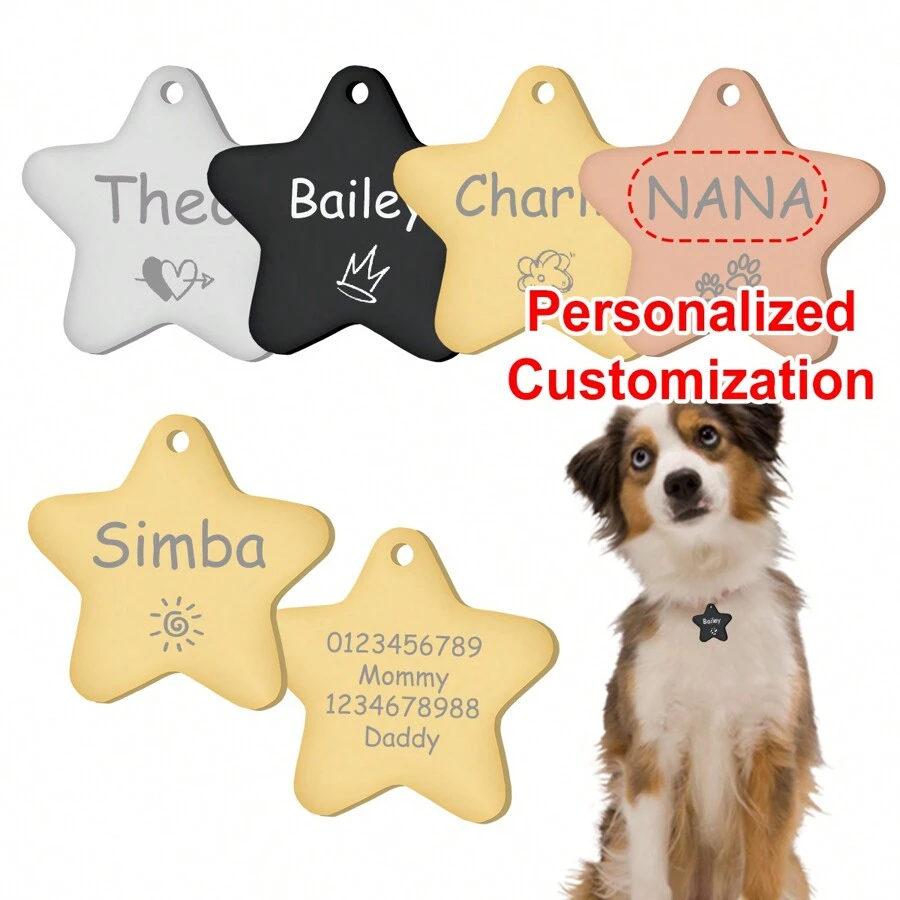 Customizable Doggy ID Tag In 5-Pointed Star Shape With Various Designs ...