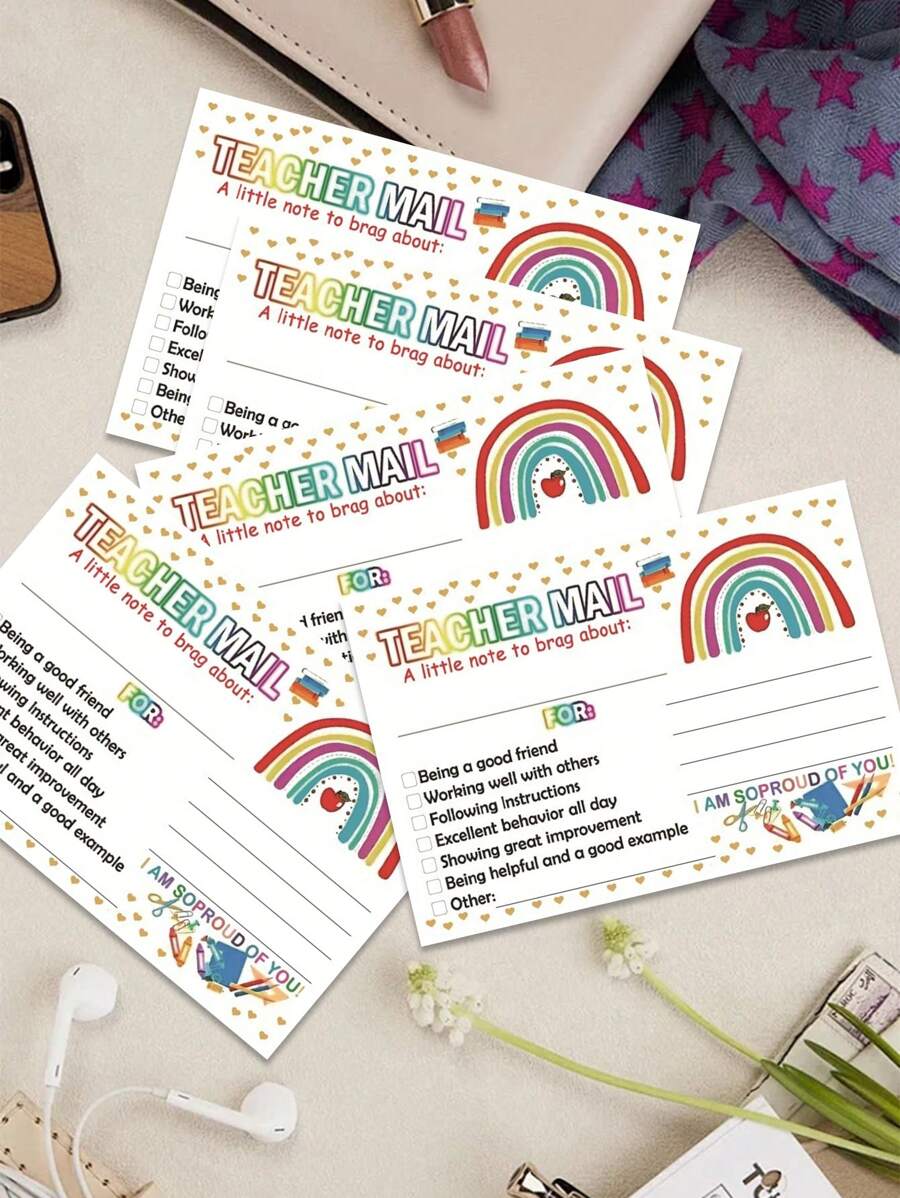 10pcs/20PCS/50pcs Rainbow Happy Teacher Incentive Card,Student Positive ...