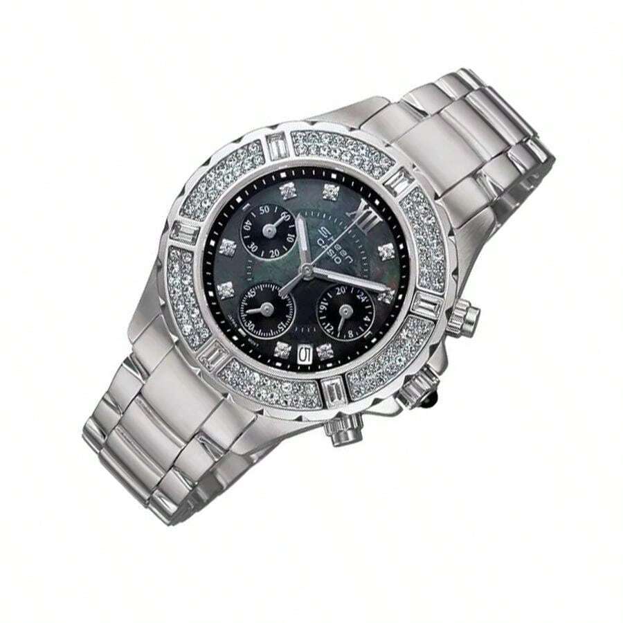 Casio Reloj para mujeres Sheen con esfera de nácar negra, resistente al ...