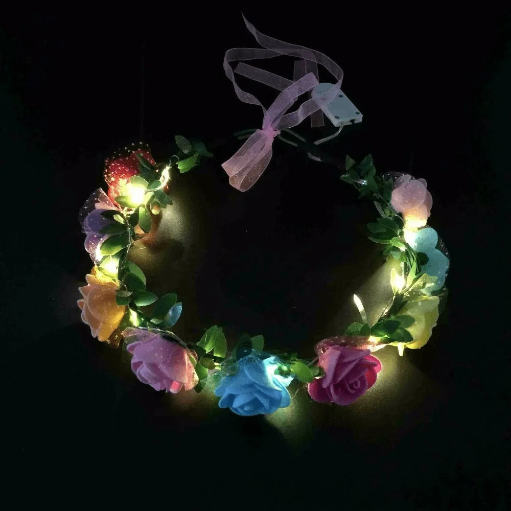 [10 Pack]LED Flower Headband , Light Up Flower Wreath Crown Luminous ...