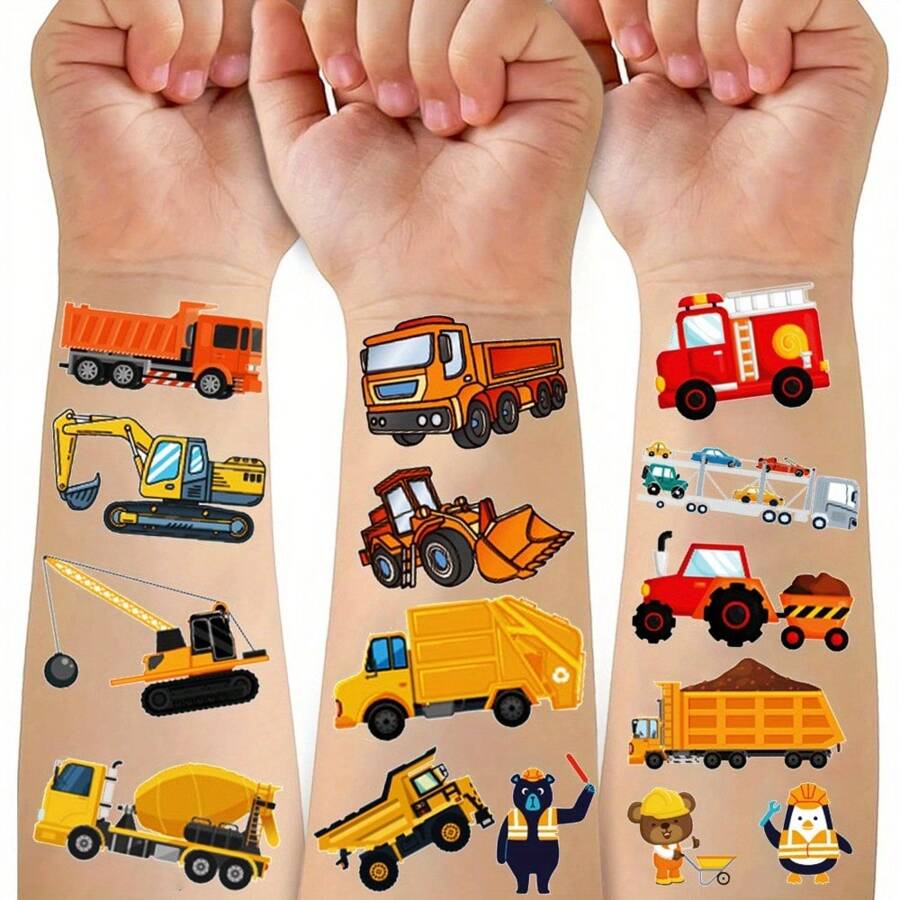 10 Sheets Excavator Construction Vehicle Tattoo Patch Tattoo Sticker ...