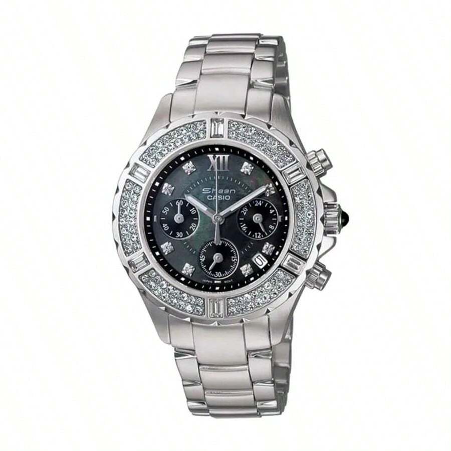 Casio Sheen Analog Mother Of Pearl Black Dial Waterproof Stainless ...