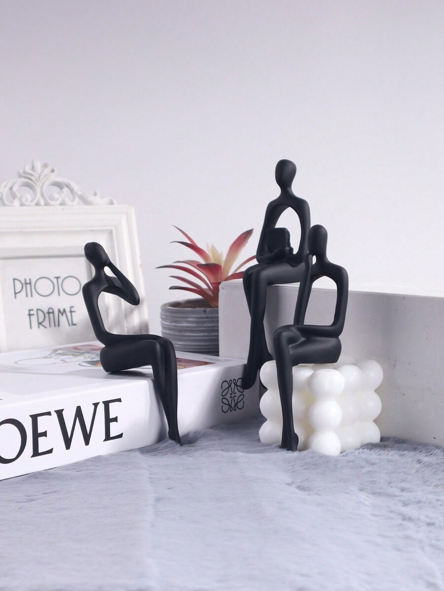 3pcs Modern Minimalist Human Figure Sitting Pose Resin Ornaments, Room ...
