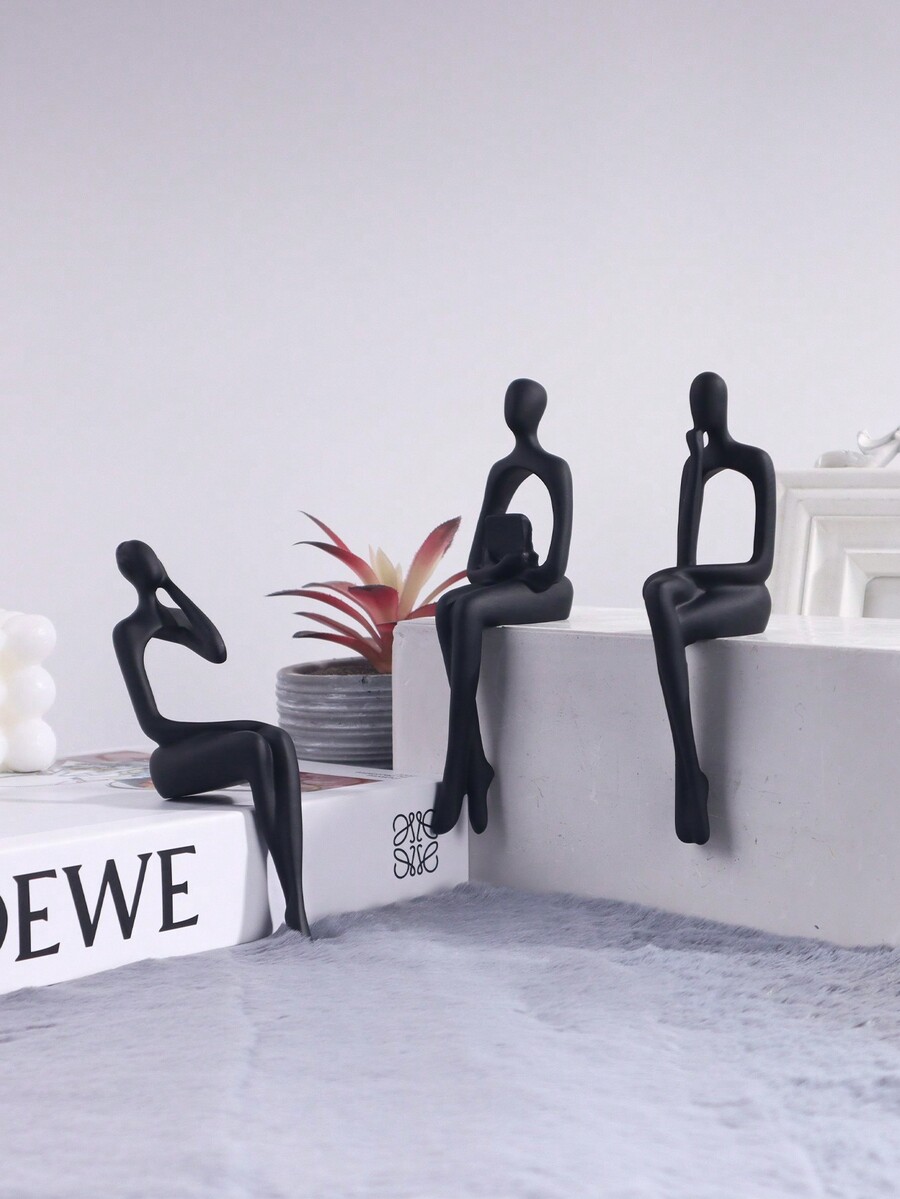 3pcs Modern Minimalist Human Figure Sitting Pose Resin Ornaments, Room ...