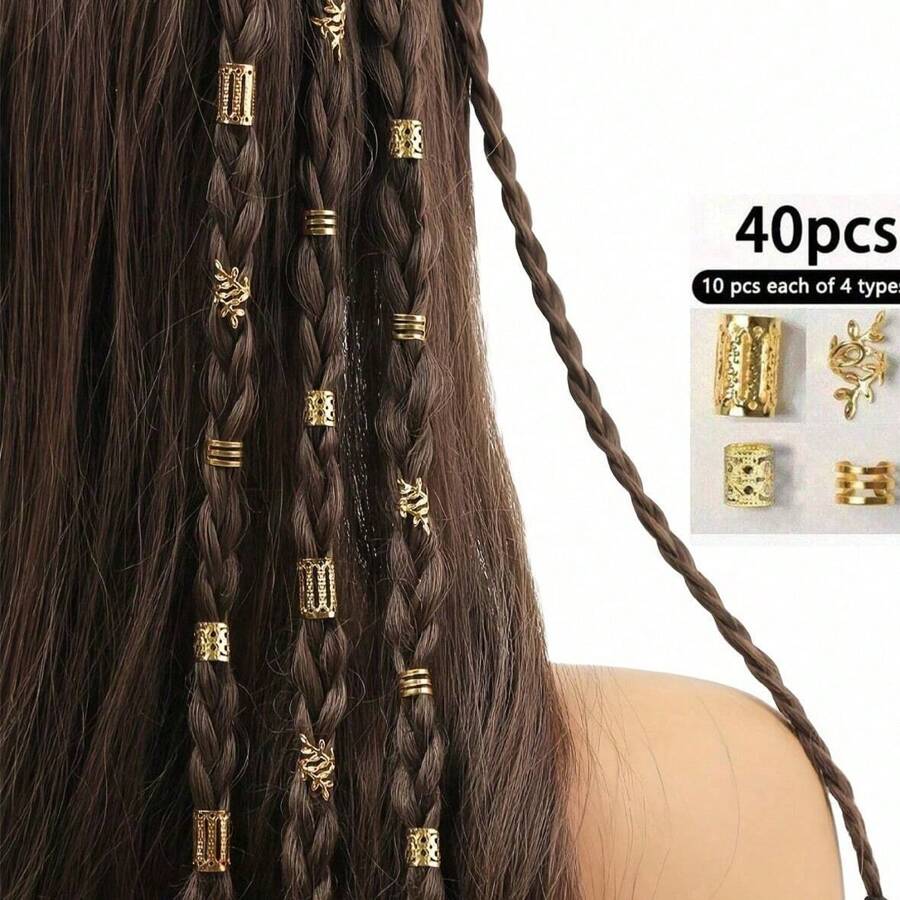 40 Pieces Golden Wavy Hair Tie Hollow Alloy Braid Punk Hair Tie Braid ...