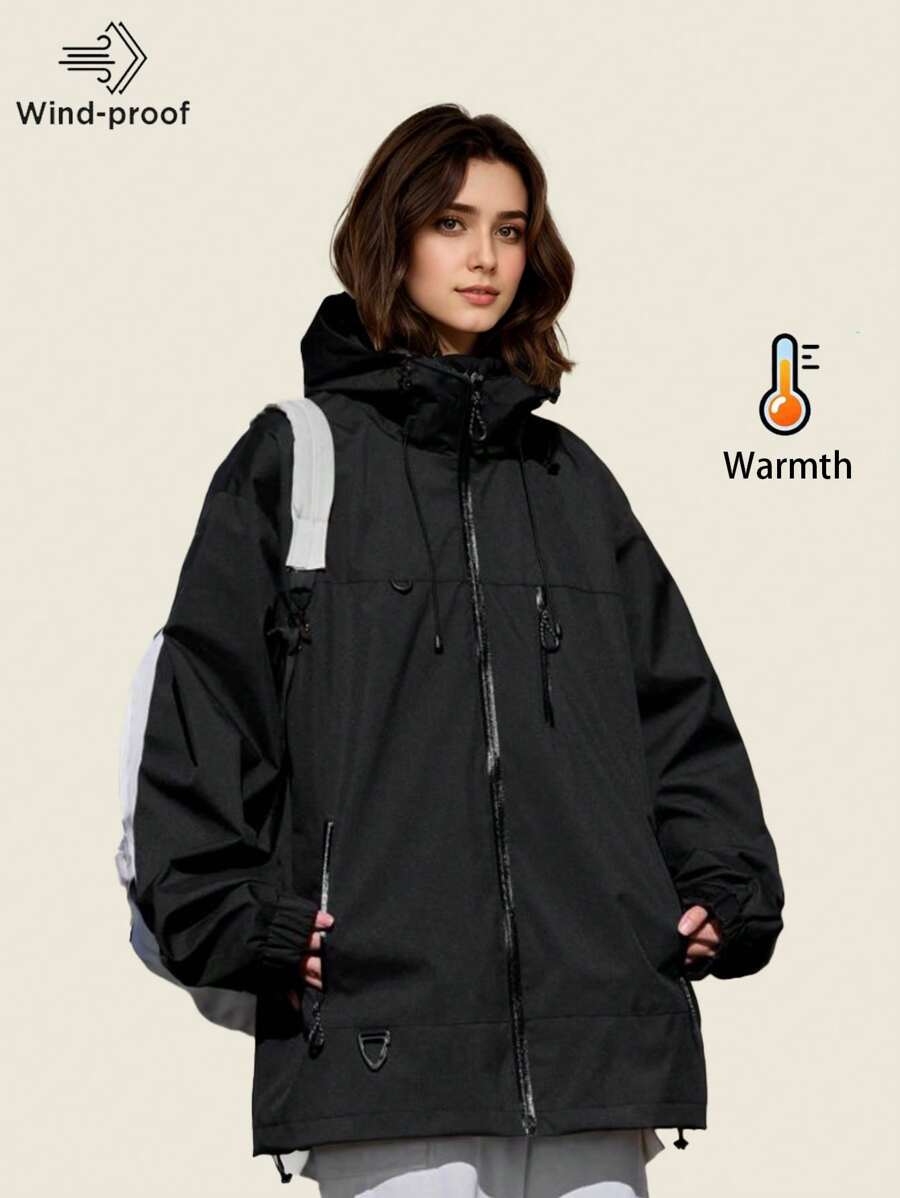 Women Waterproof Jacket With Zipper Pocks Warm Winter Snow Coat ...