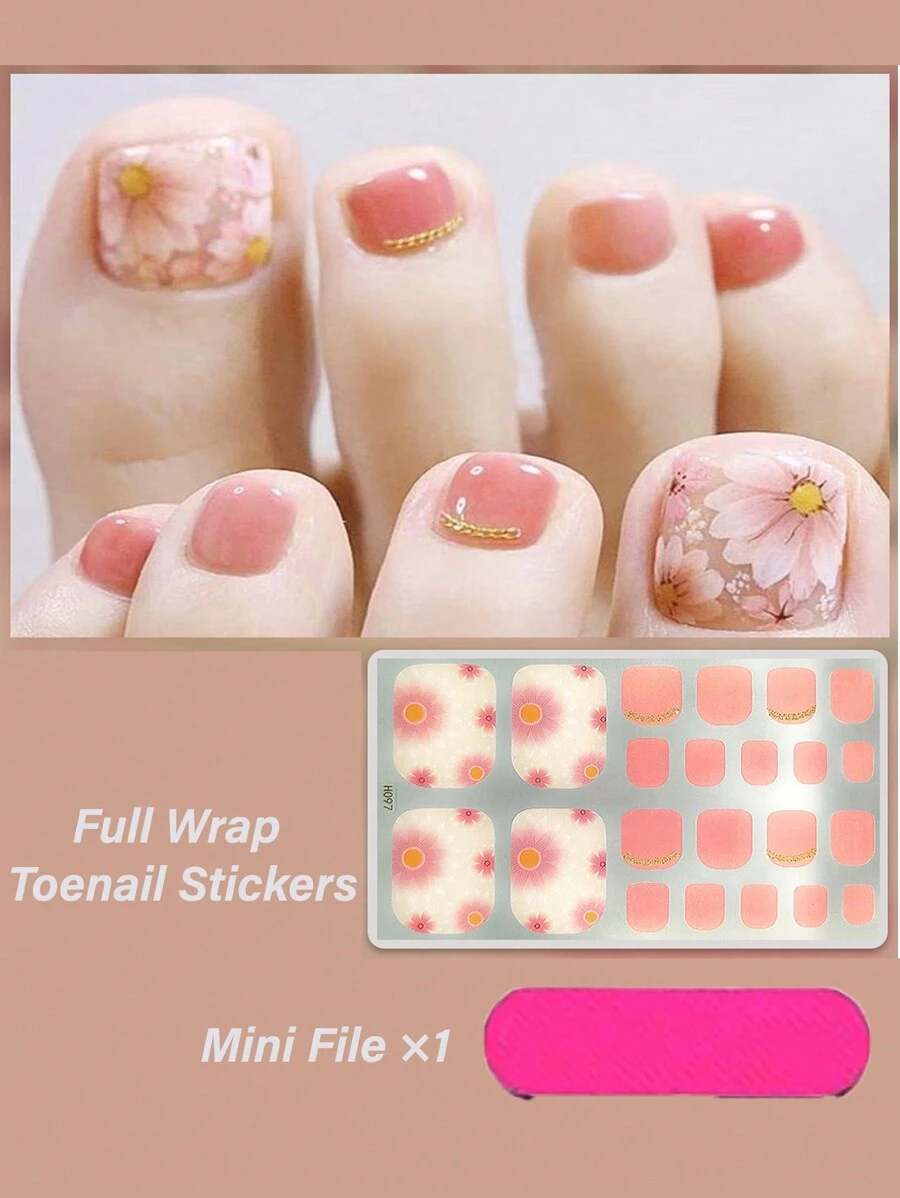 Full Wrap Toenail Stickers With Spring Flower Design, Self Adhesive ...