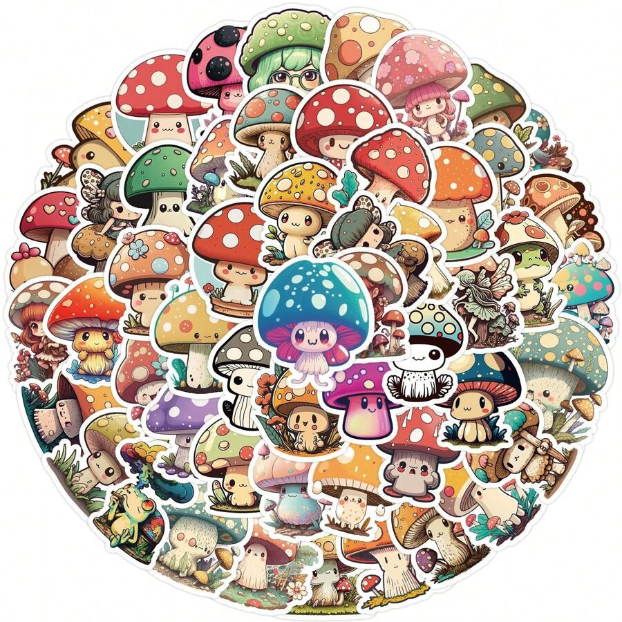 50pcs Cartoon Mushroom Stickers, Vinyl Sticker For Laptop Water Bottle ...