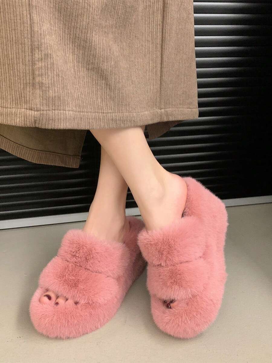 Design-Inspired Thick Bottom Fluffy Slippers For Women, Plush Increased ...