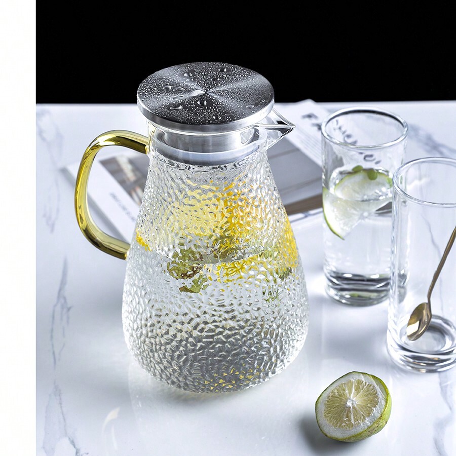 High Borosilicate Glass Stainless Steel Lid Iced Water Pitcher, Large ...