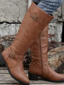 Women's Fashionable Comfortable Chunky Heel High-Cut Riding Boots With ...