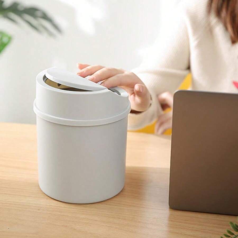 Plastic Desk Trash Can With Lid, Mini Garbage Bin For Home, Creative ...