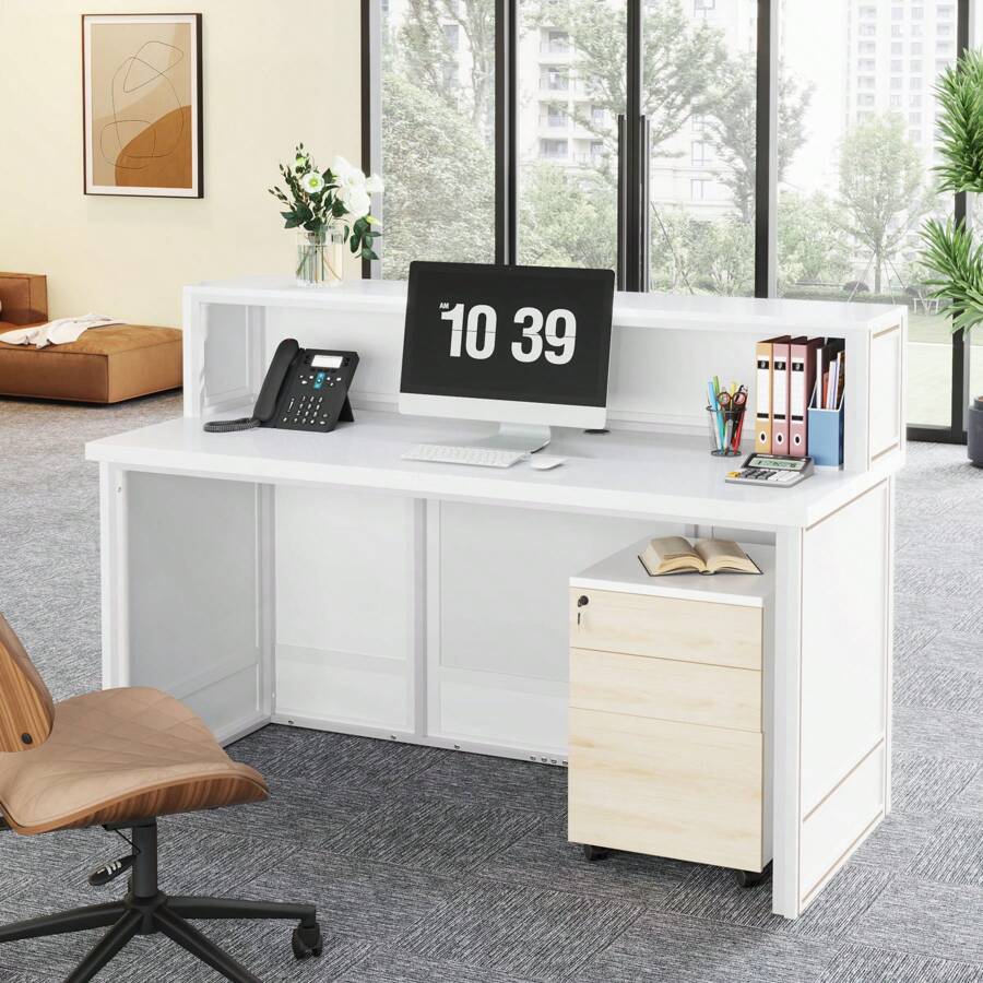 Tribesigns Tribesigns Reception Desk With Counter, 57-Inch Rustic Front ...