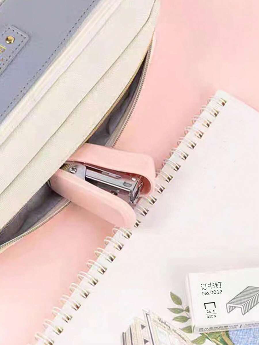 1pc Pink 3-In-1 Mini Stapler, Saddle Stapler And Staple Remover Set ...