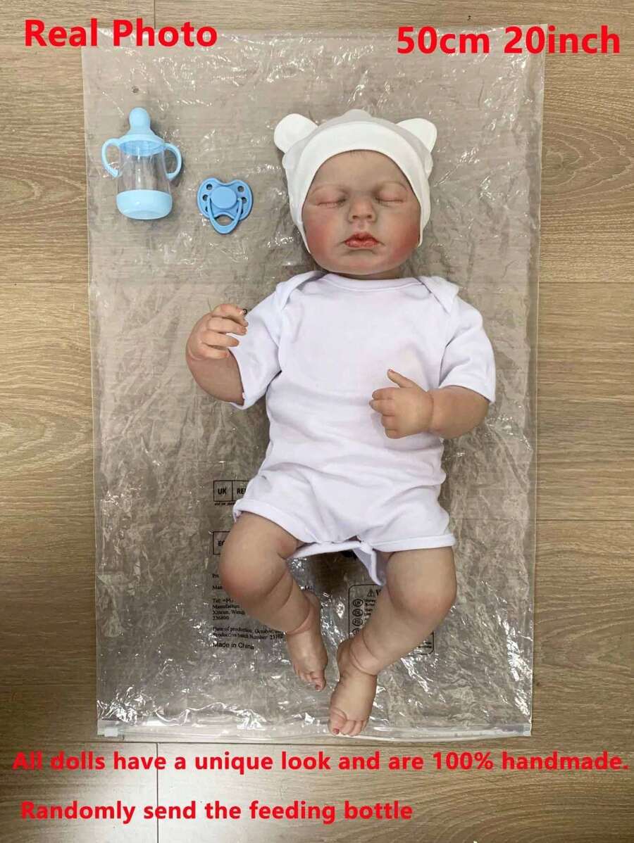 Muñeco Reborn realista de 50 CM durmiendo con piel pintada en 3D y venas vasculares, muñeco de ...
