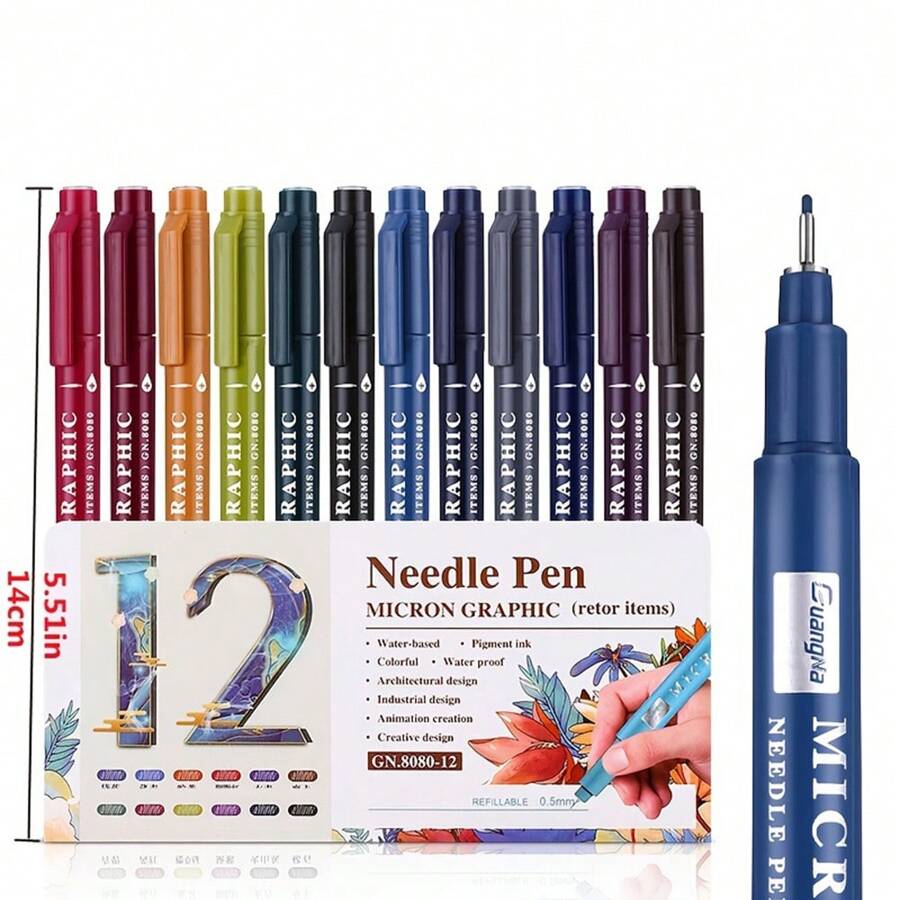 12pcs/Set Vintage 12 Colors Needle Tube Micro-Line Pen Painting Pen Set ...
