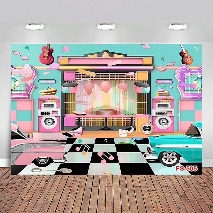 Back To 50s Backdrop For Birthday Rock Roll Party 1950s Soda Shop Photo ...