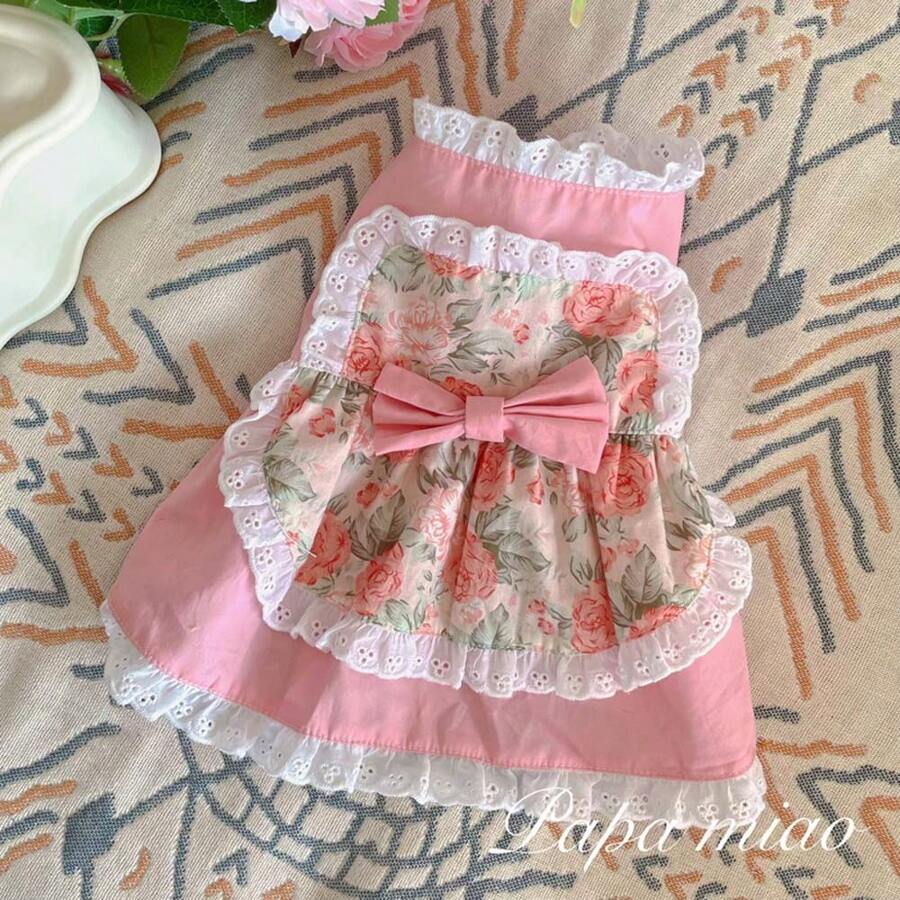 Lace Ditsy Floral Pink Maid Dress Costume For Cats And Small Dogs for ...