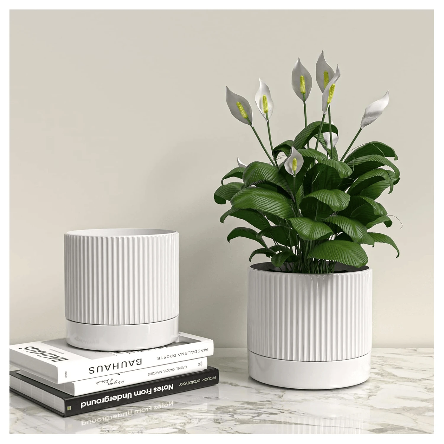 Ceramic Planter Pots Indoor With Drainage Hole & Saucer,Including Stand ...