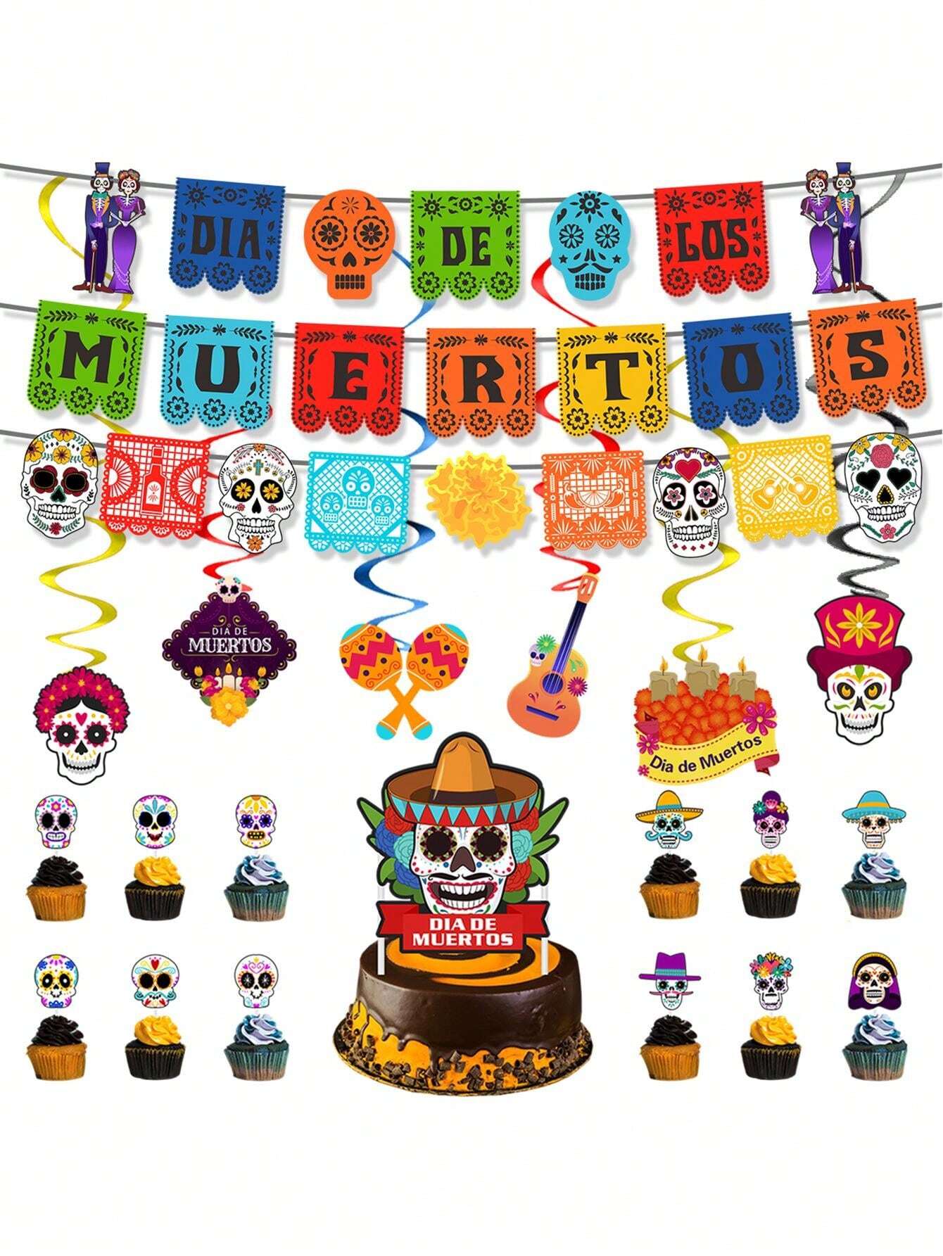 Mexican Day Of The Dead Theme Party Decoration Set: Hollow Pull Flags ...