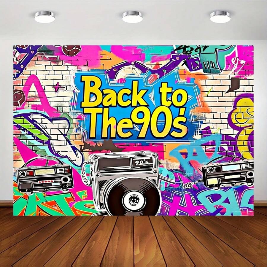 90s Hiphop Graffiti Background: Retro Boombox And Brick Wall Party ...