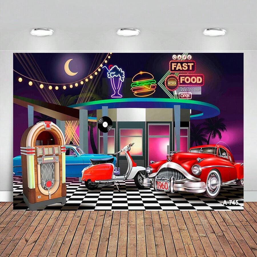 Back To 50s Backdrop For Birthday Rock Roll Party 1950s Soda Shop Photo ...