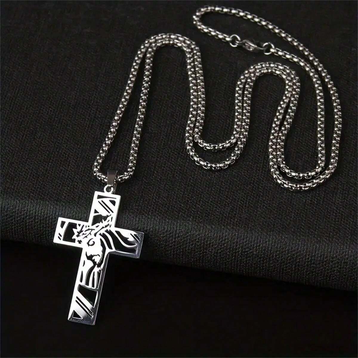 Collar colgante de acero inoxidable con cruz de Jesucristo y corona de ...