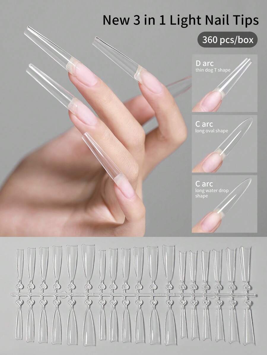 1Box 360Pcs 3 Types ABS Nails Fake Capsule Elliptic Water Droplet ...