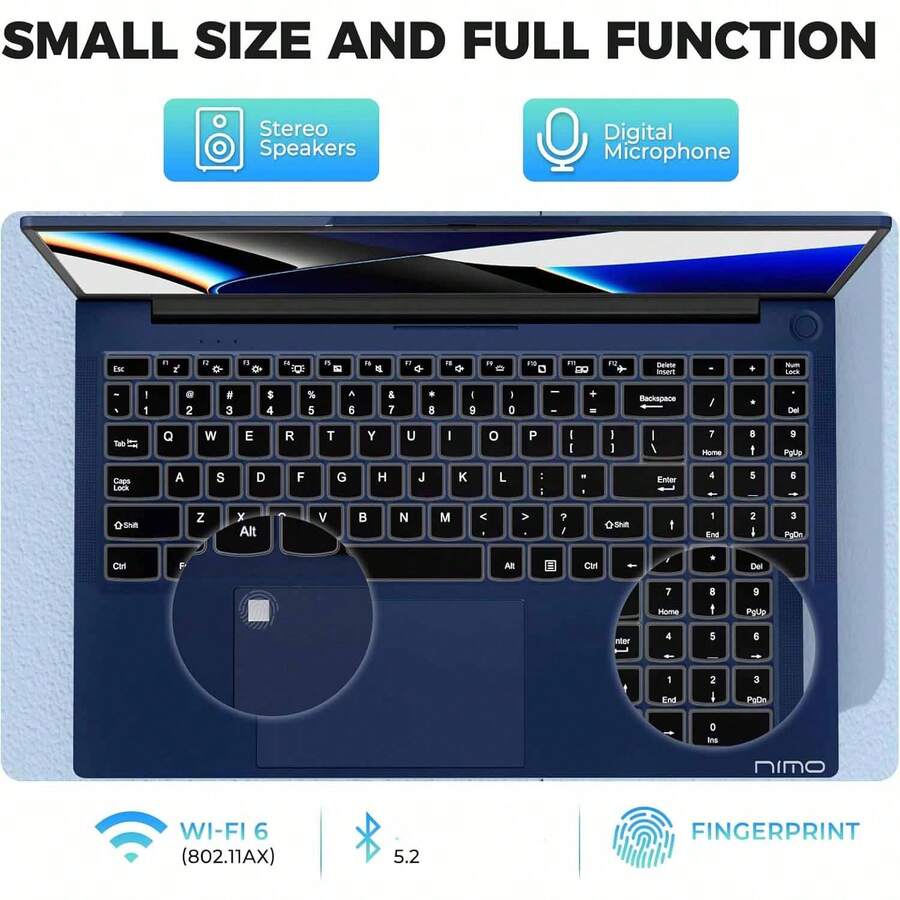 15.6 Inch Blue Laptop Computer Windows 11, Intel N100 Processor,8GB RAM ...