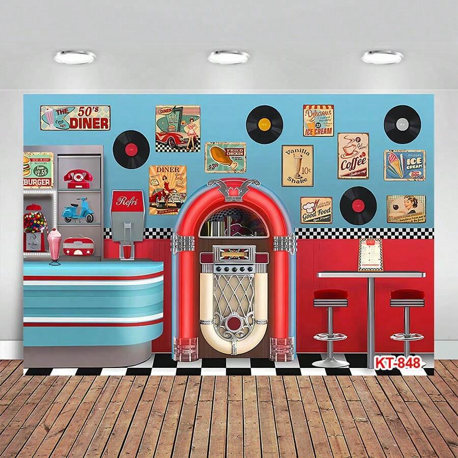 Back To 50s Backdrop For Birthday Rock Roll Party 1950s Soda Shop Photo ...