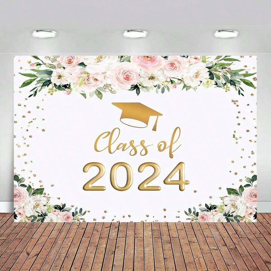Graduation Backdrop Navy Blue And Gold Class Of 2024 Congradulation ...