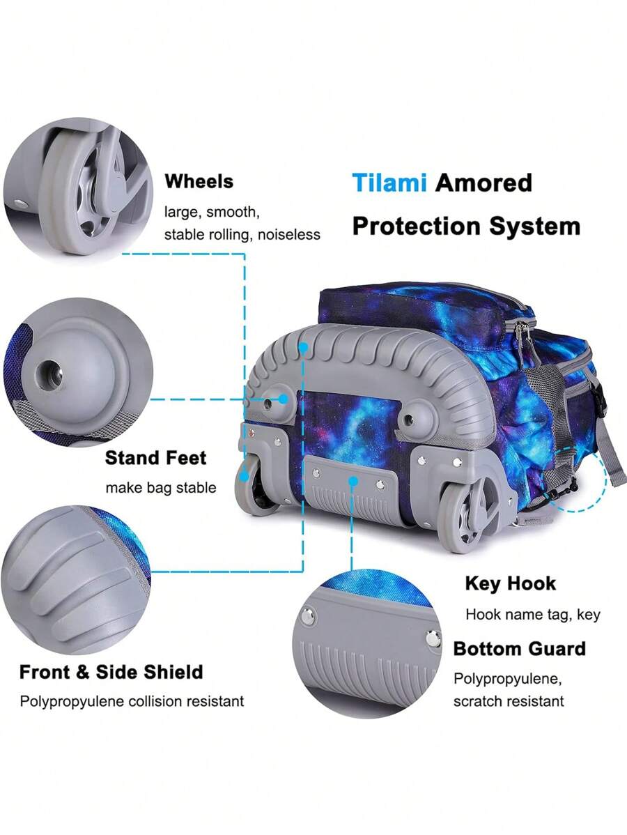 Tilami Rolling Backpack Armor Luggage School Travel Book Laptop 18 Inch ...