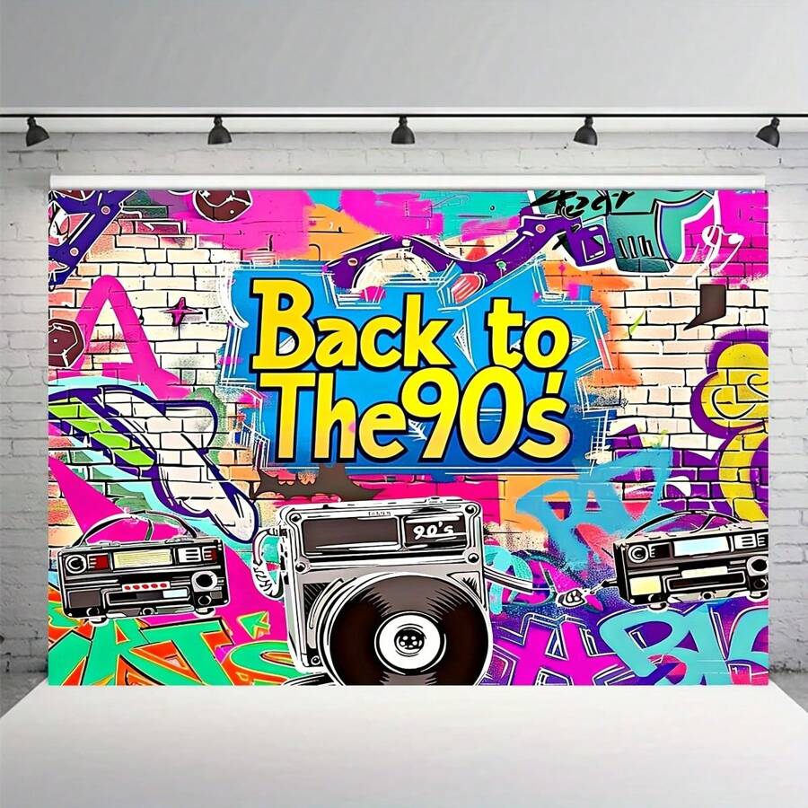 90s Hiphop Graffiti Background: Retro Boombox And Brick Wall Party ...