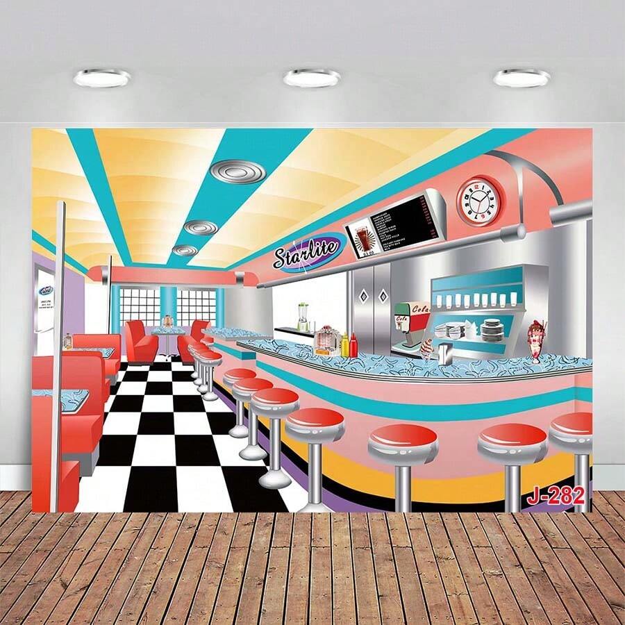 Back To 50s Backdrop For Birthday Rock Roll Party 1950s Soda Shop Photo ...