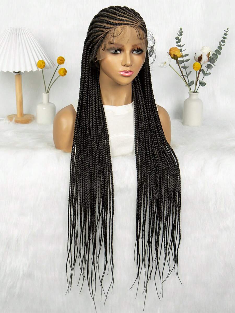 Full Lace Cornrow Braided Wigs, Handmade Synthetic Long Box Braids Wig ...