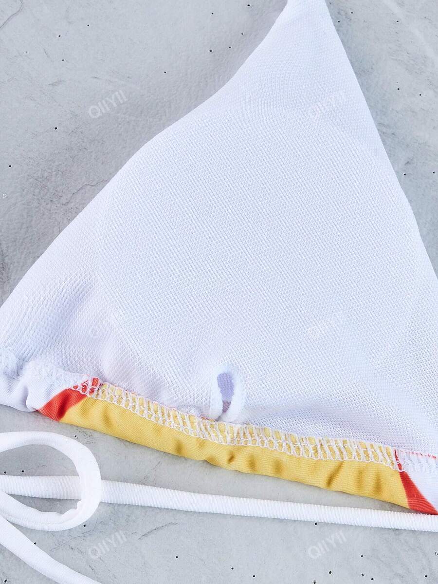 2 Piece Flame Print Halterneck Lace Triangle Bra And Swim Trunks Bikini ...