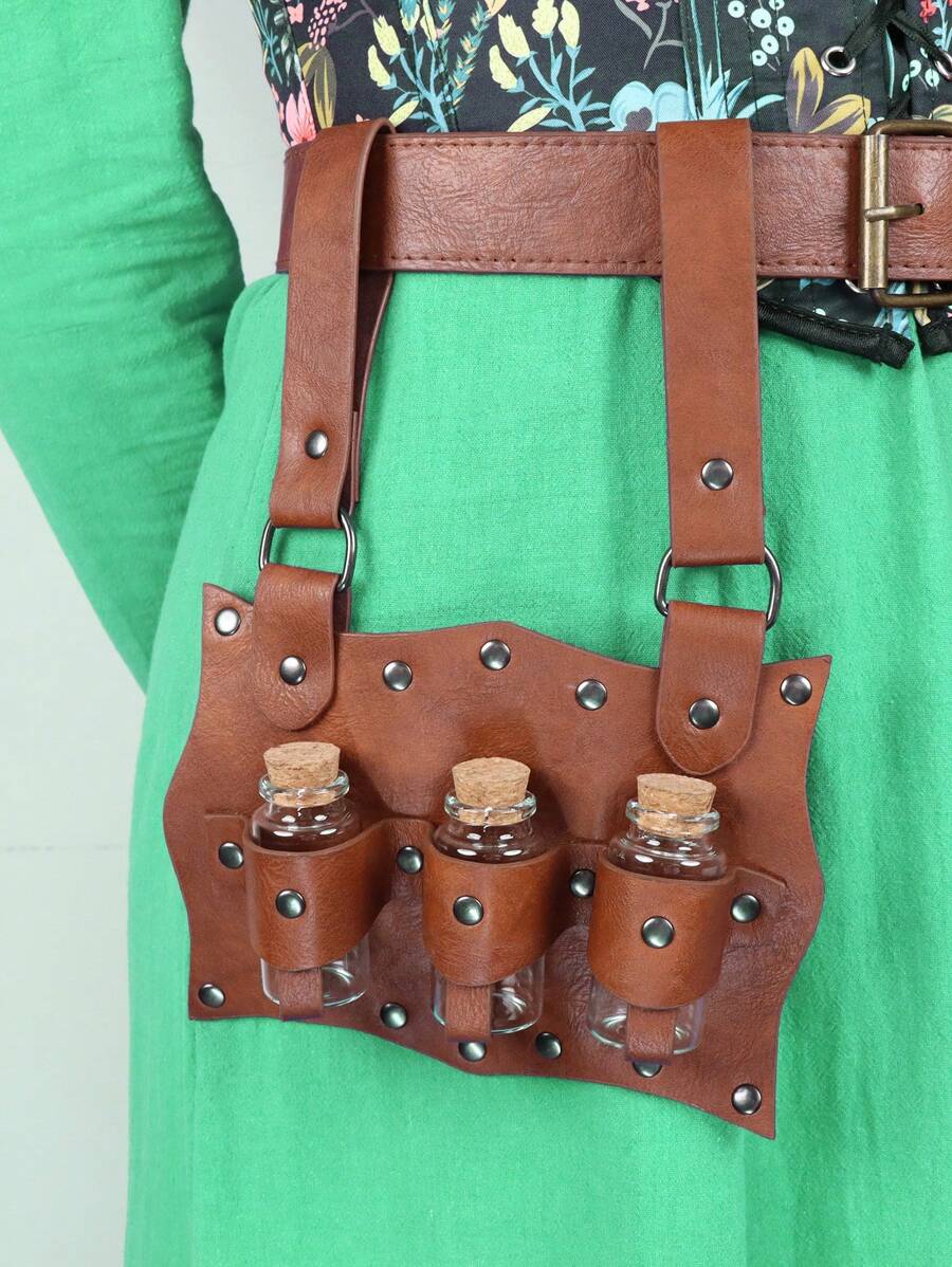 Brown PU Leather Belt Bag With Alchemy Bottle For Medieval Belt ...