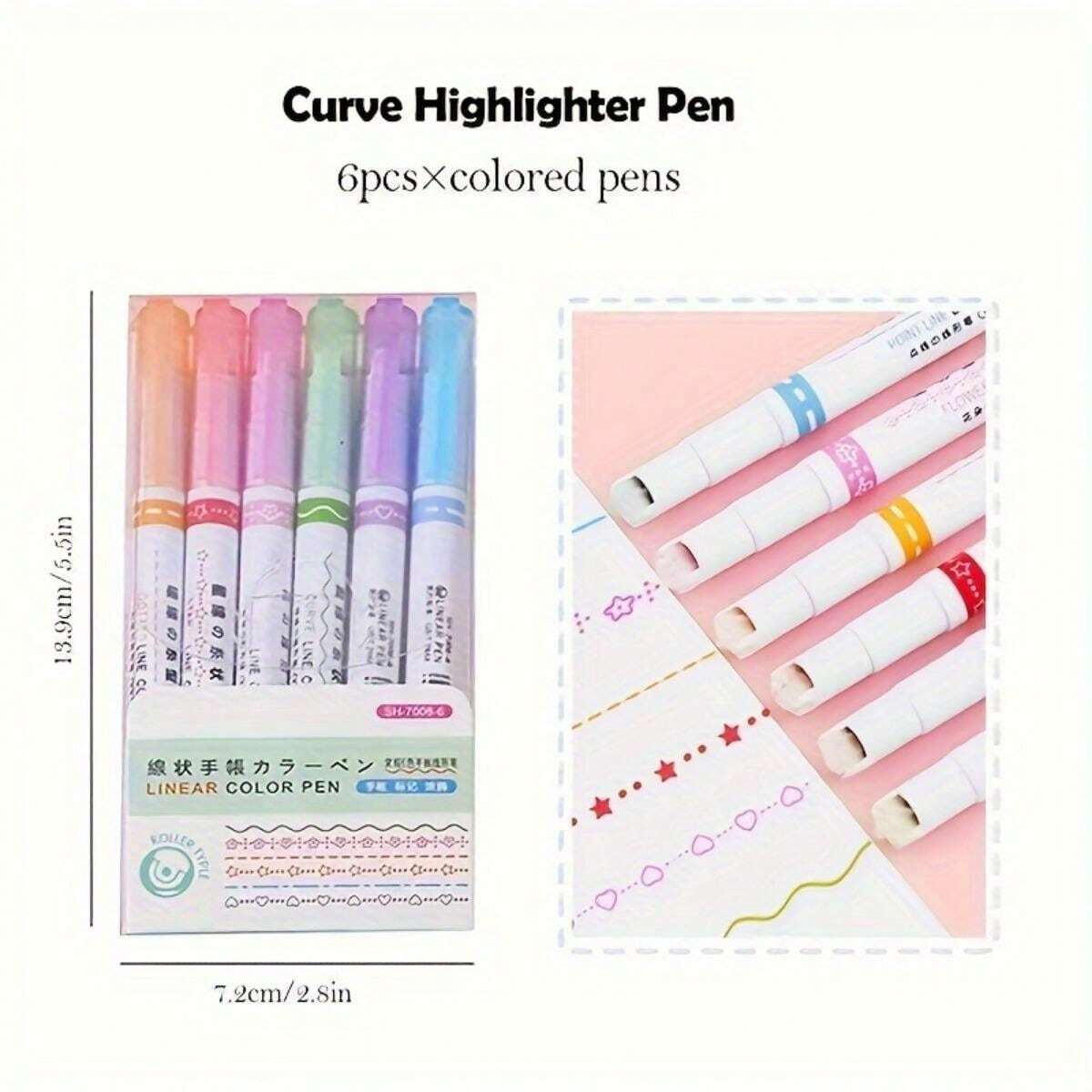 6pc Set Curved & Wave Design Drawing Markers, Lace Pens, Wavy Flower ...